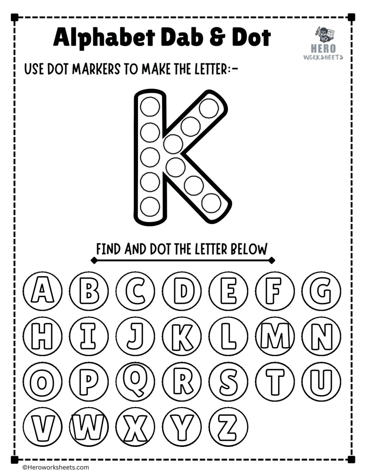 Alphabet Dab and Dot Worksheets Printables PDF Download