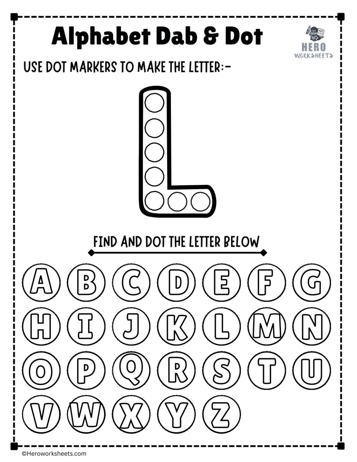 Alphabet Dab and Dot Worksheets Printables PDF Download